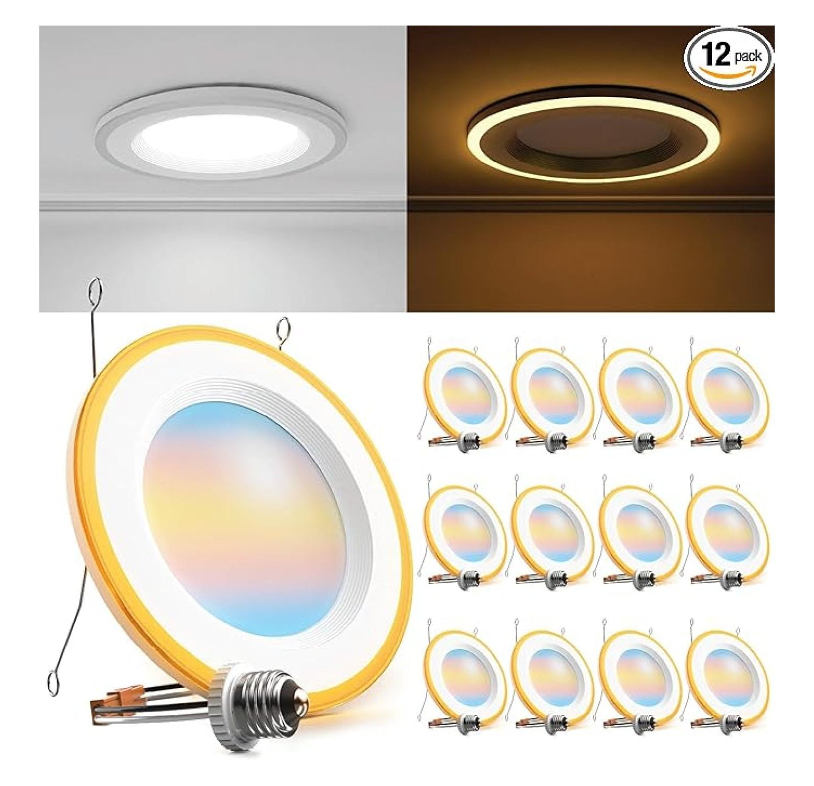 Sunco 12 Pack 6 Inch LED Recessed Lighting Retrofit with Night Light ...