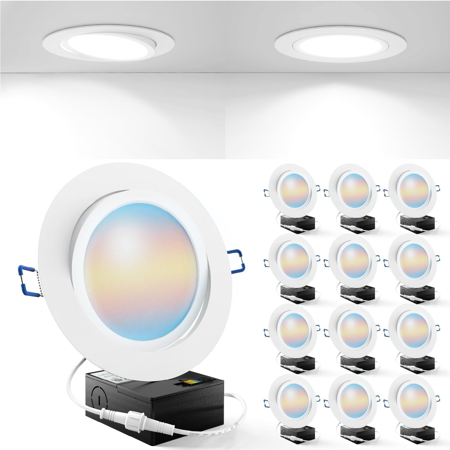 Sunco 12 Pack Adjustable Recessed Lighting LED, Gimbal Lights 6 Inch ...