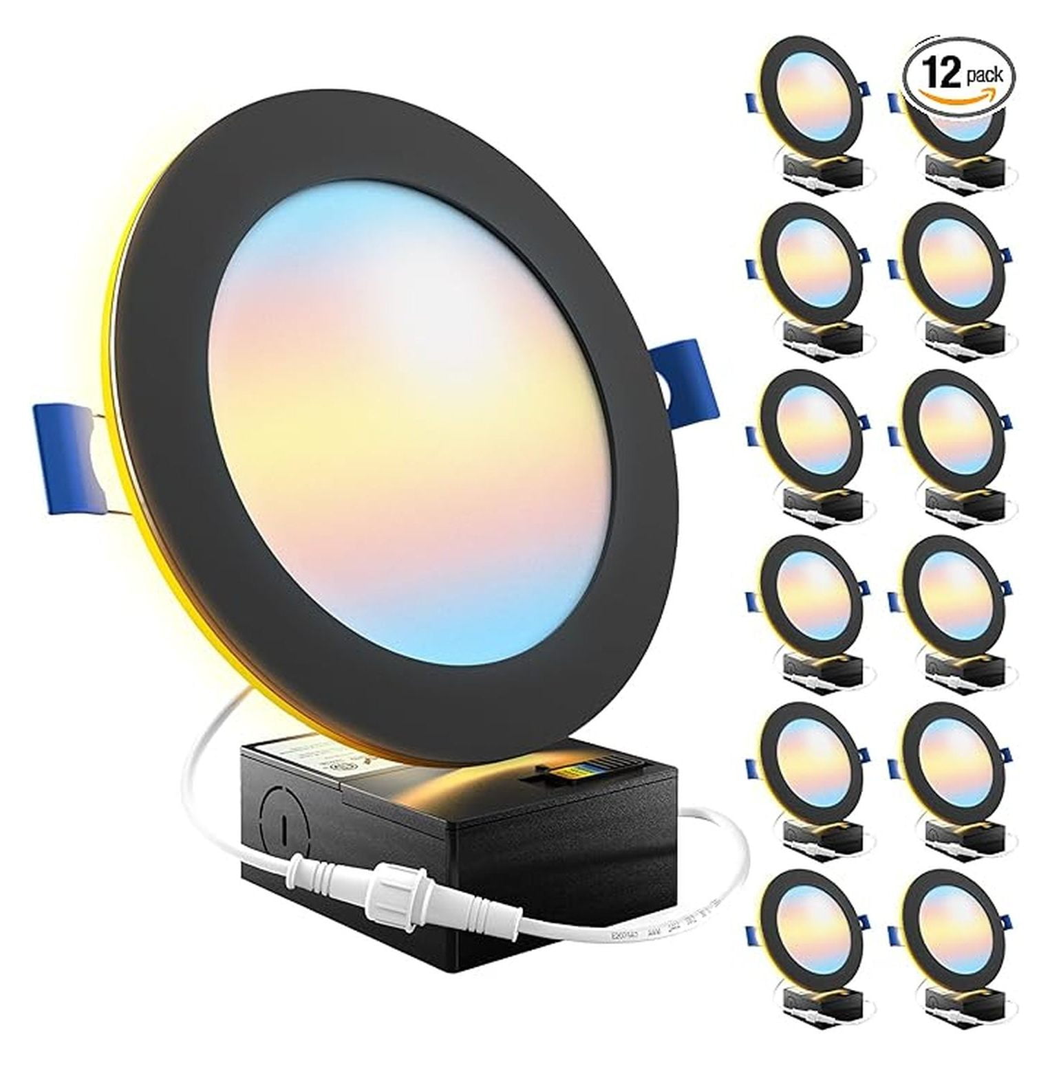 Sunco 12 Pack Black Recessed Lights 6 Inch LED, Canless with Night ...