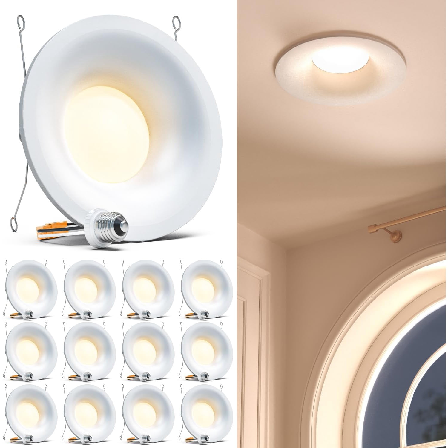 Sunco 12 Pack Recessed Lighting 6 Inch, LED Can Lights, Curved Cone ...