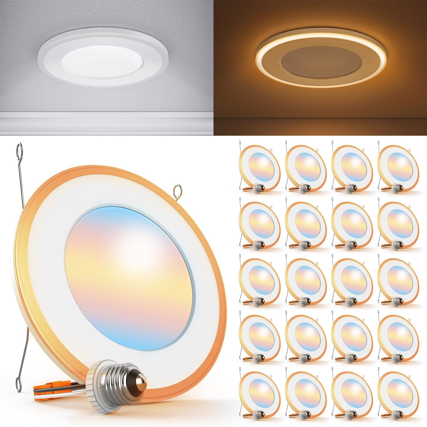Sunco 20 Pack 6 Inch Can Lights for Ceiling LED, Flat Recessed Lighting ...