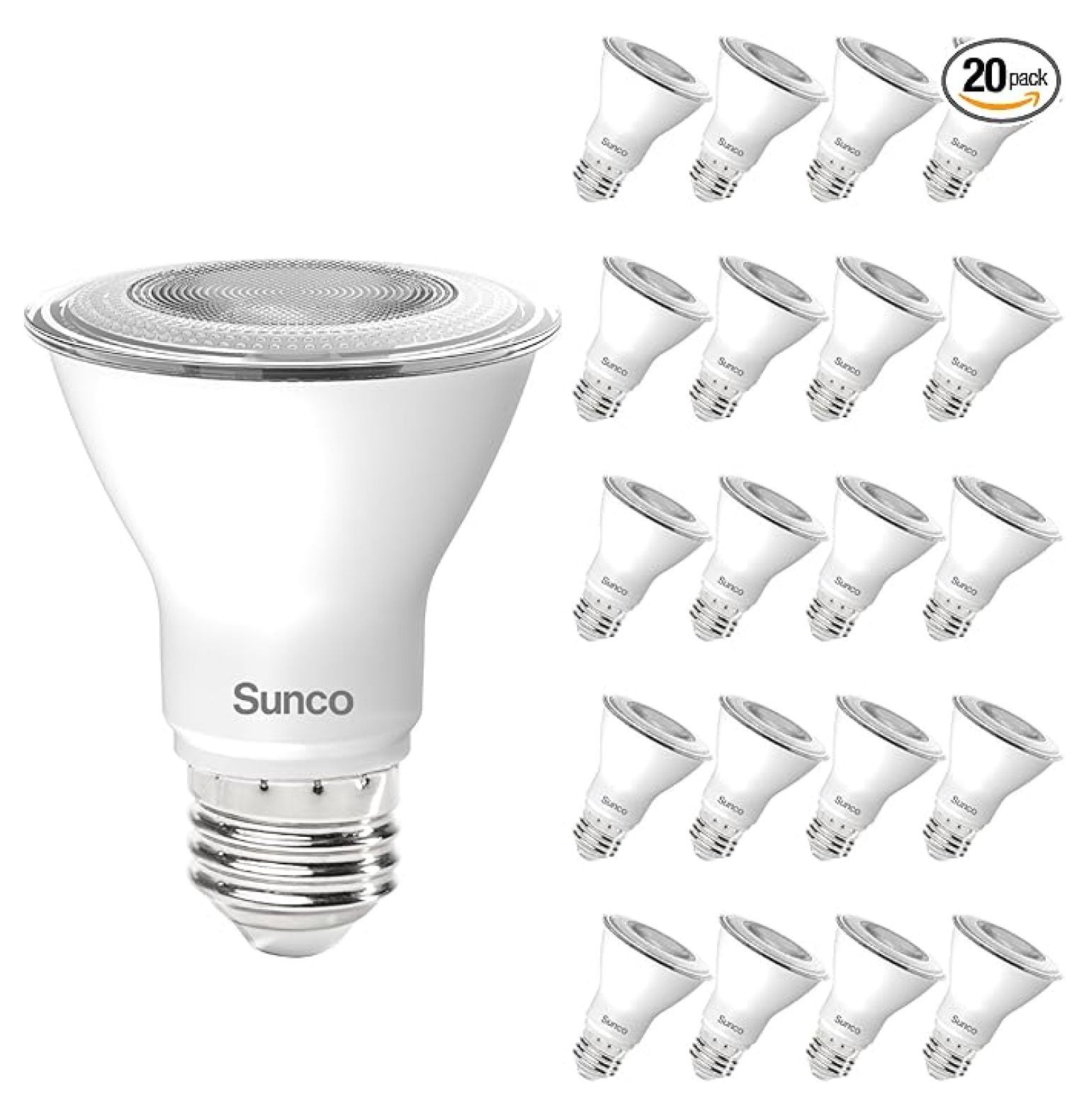 Sunco 20 Pack PAR20 LED Bulbs, Flood Light Bulb Outdoor, 500 LM, 7W ...