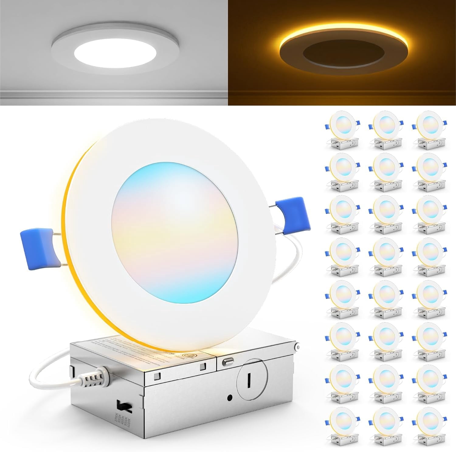 Sunco 24 Pack 4 Inch LED Recessed Lights with Night Light, Slim Ceiling ...