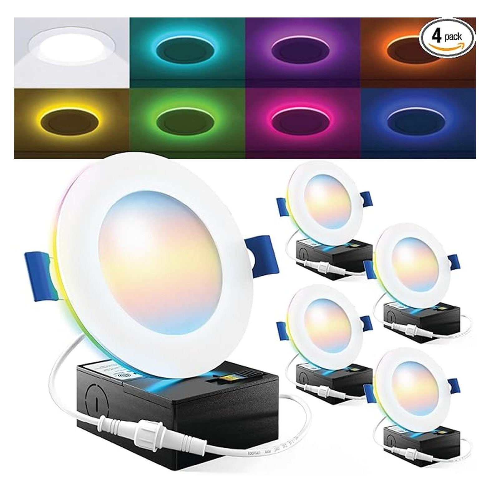 Sunco 4 Pack 4 Inch Smart Ultra Thin LED Recessed Ceiling Lights with ...