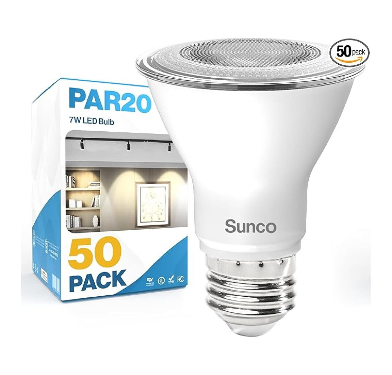 Sunco 50 Pack PAR20 LED Bulbs, Flood Light Bulb Outdoor, 500 LM, 7W ...