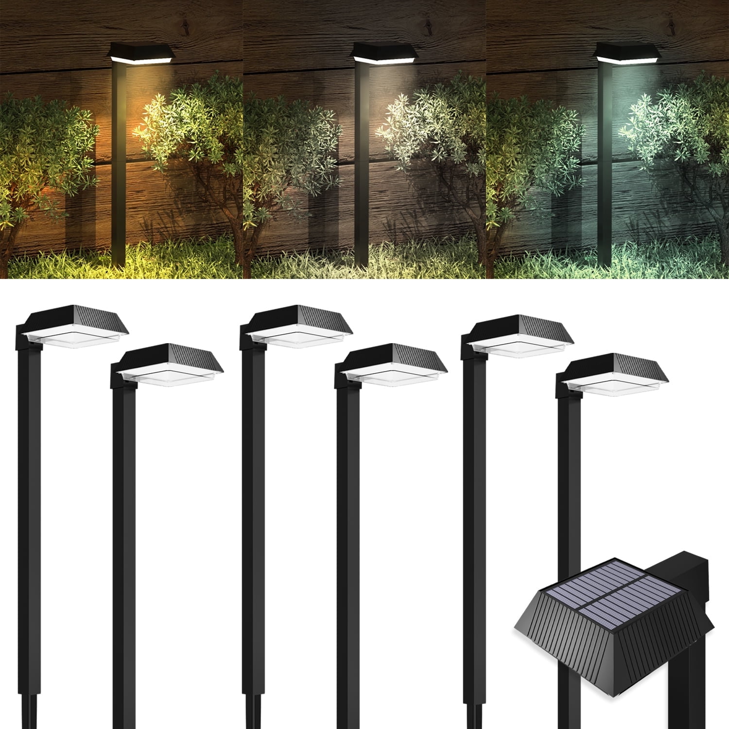 Sunco 6 Pack 2W Solar Sidewalk Dusk to Dawn Outdoor Backyard Walkway ...