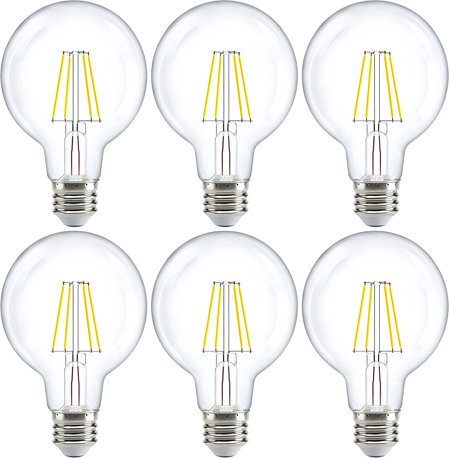 Sunco 6 Pack G25 LED Light Bulbs, Filament Edison Globe, Vanity ...