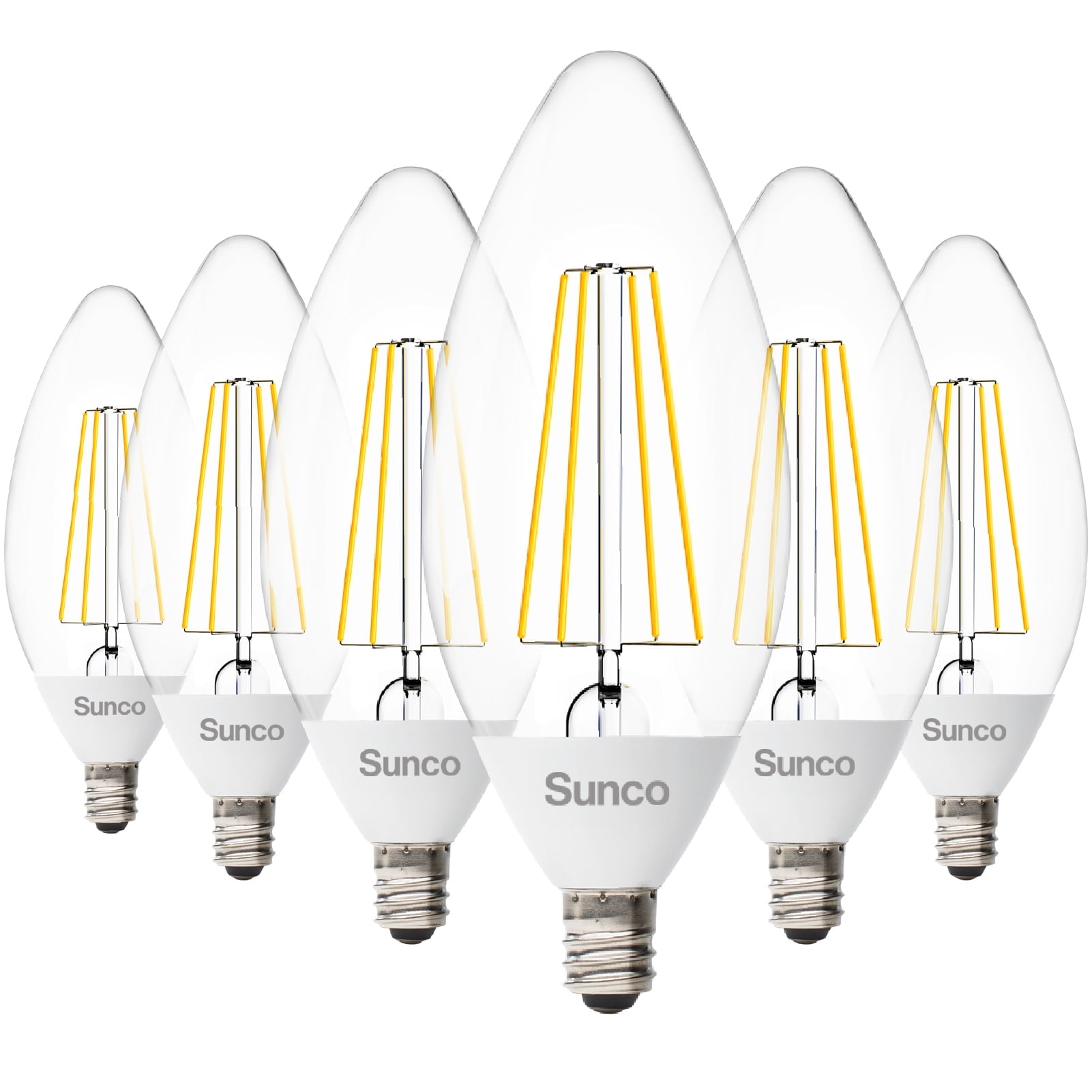 Sunco 6 Pack LED B11 Light Bulb Dusk to Dawn Candelabra, 5W Equivalent ...