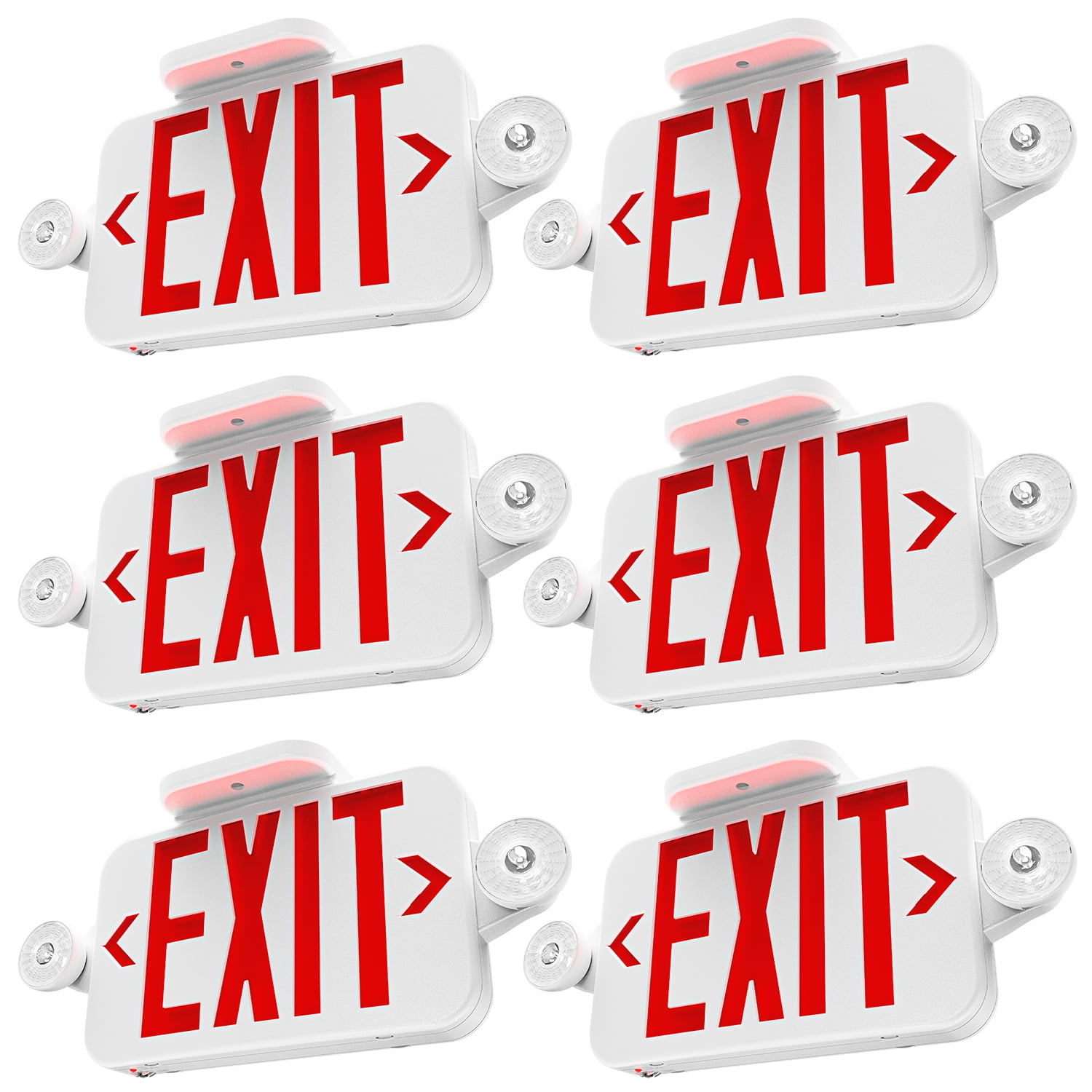 Sunco 6 Pack LED Exit Sign With Emergency Lights, Red, Two Mini ...