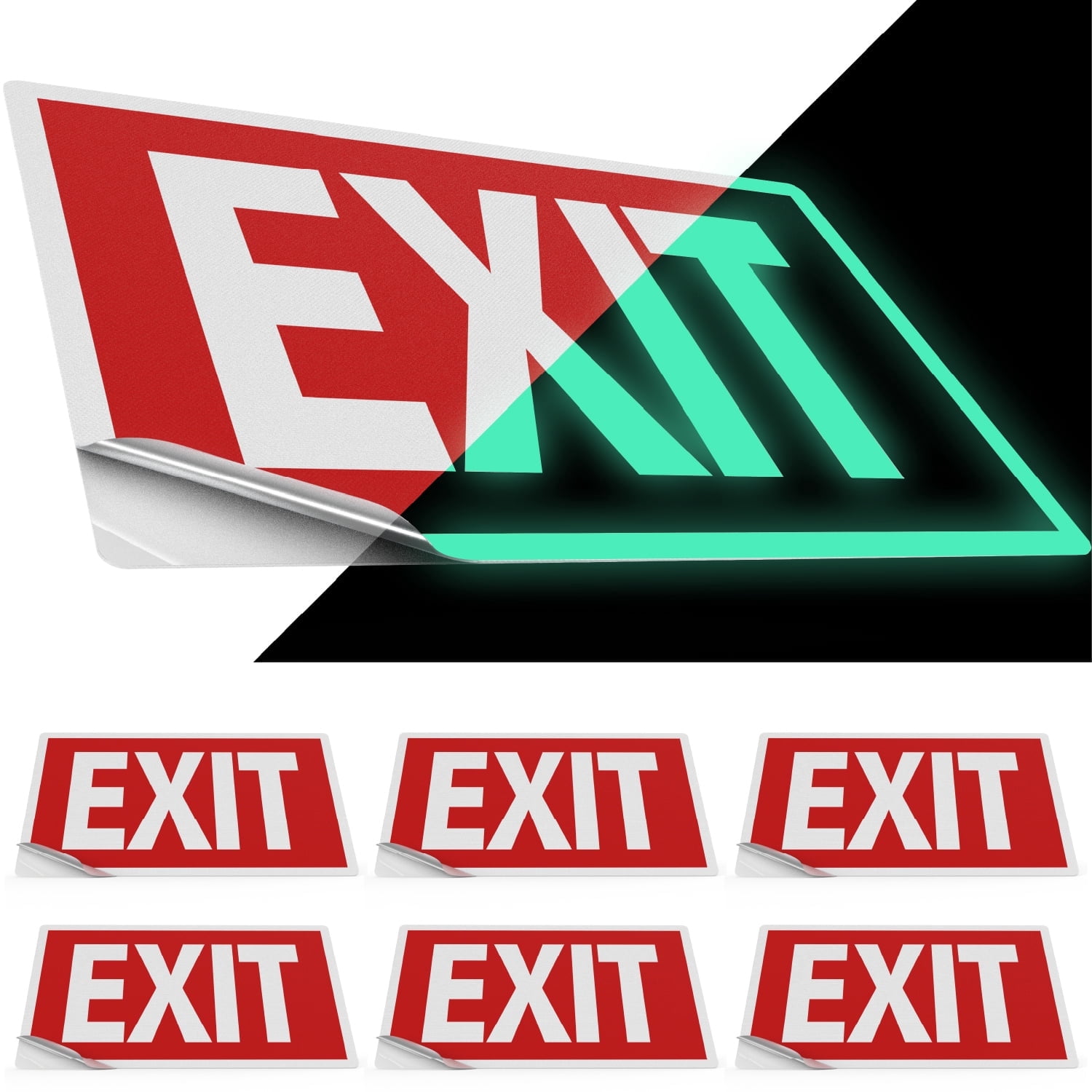 Sunco 6 Pack Photoluminescent Exit Signs, Glow In The Dark Emergency ...