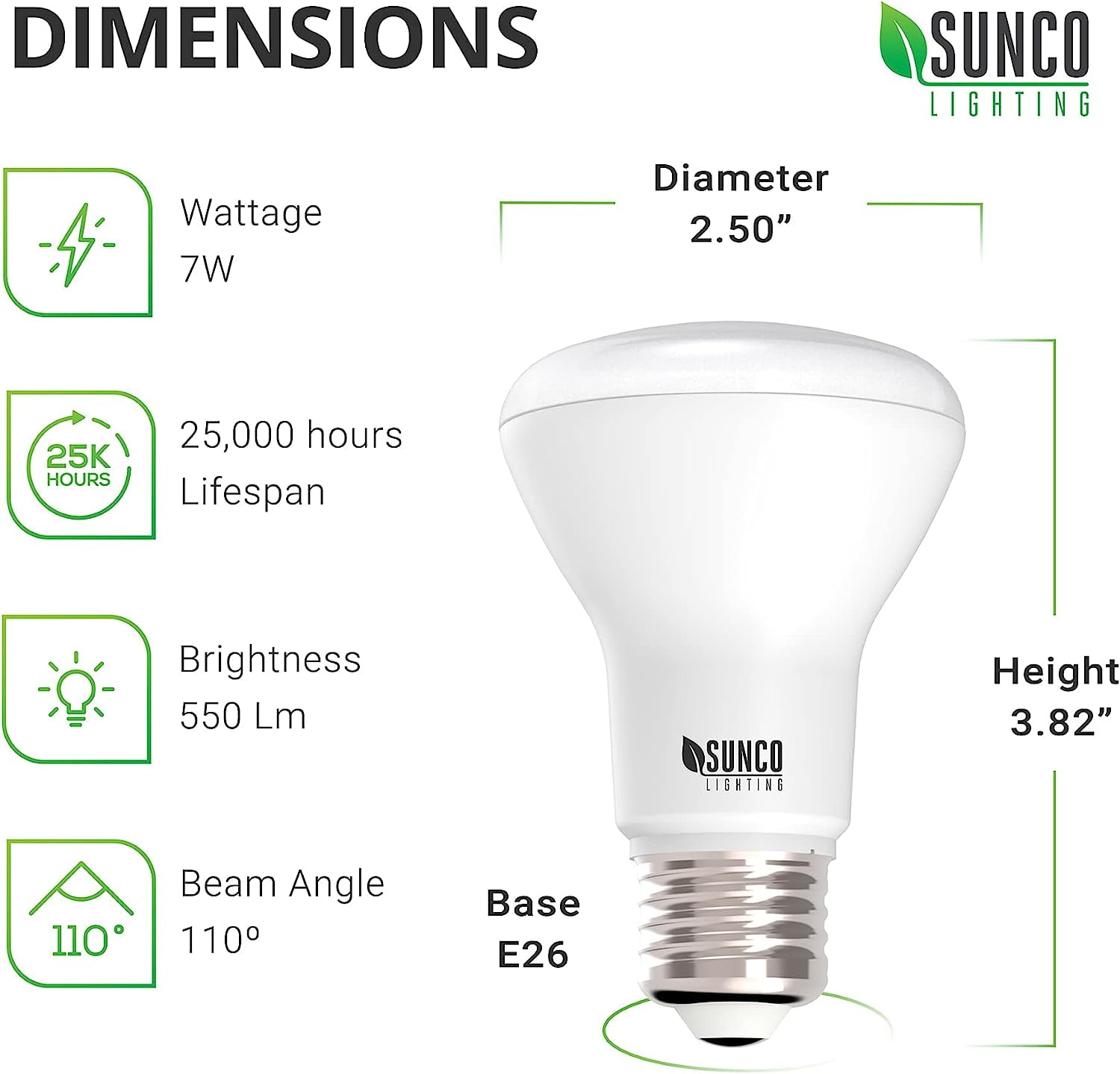 Sunco BR20 LED Bulb Dimmable, Small Recessed Light Bulbs, R20 Mini ...