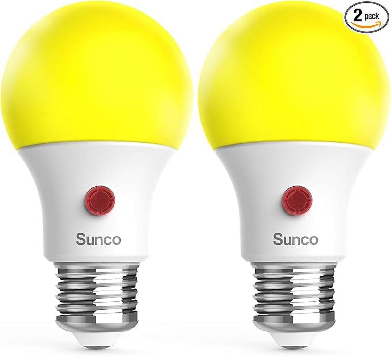 Sunco Lighting 2 Pack LED Bug Light Bulbs Outdoor A19 Yellow Dusk to ...