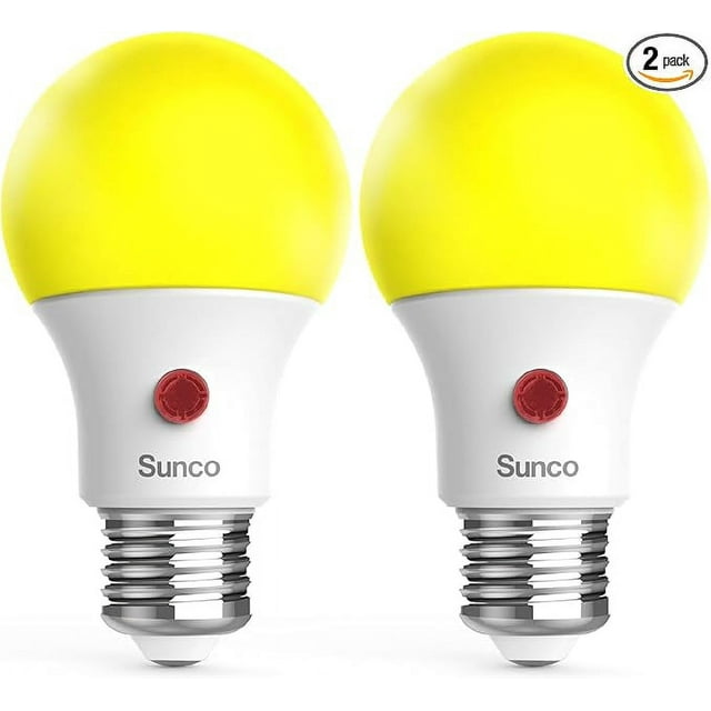 Sunco Lighting 2 Pack LED Bug Light Bulbs Outdoor A19 Yellow Dusk to ...