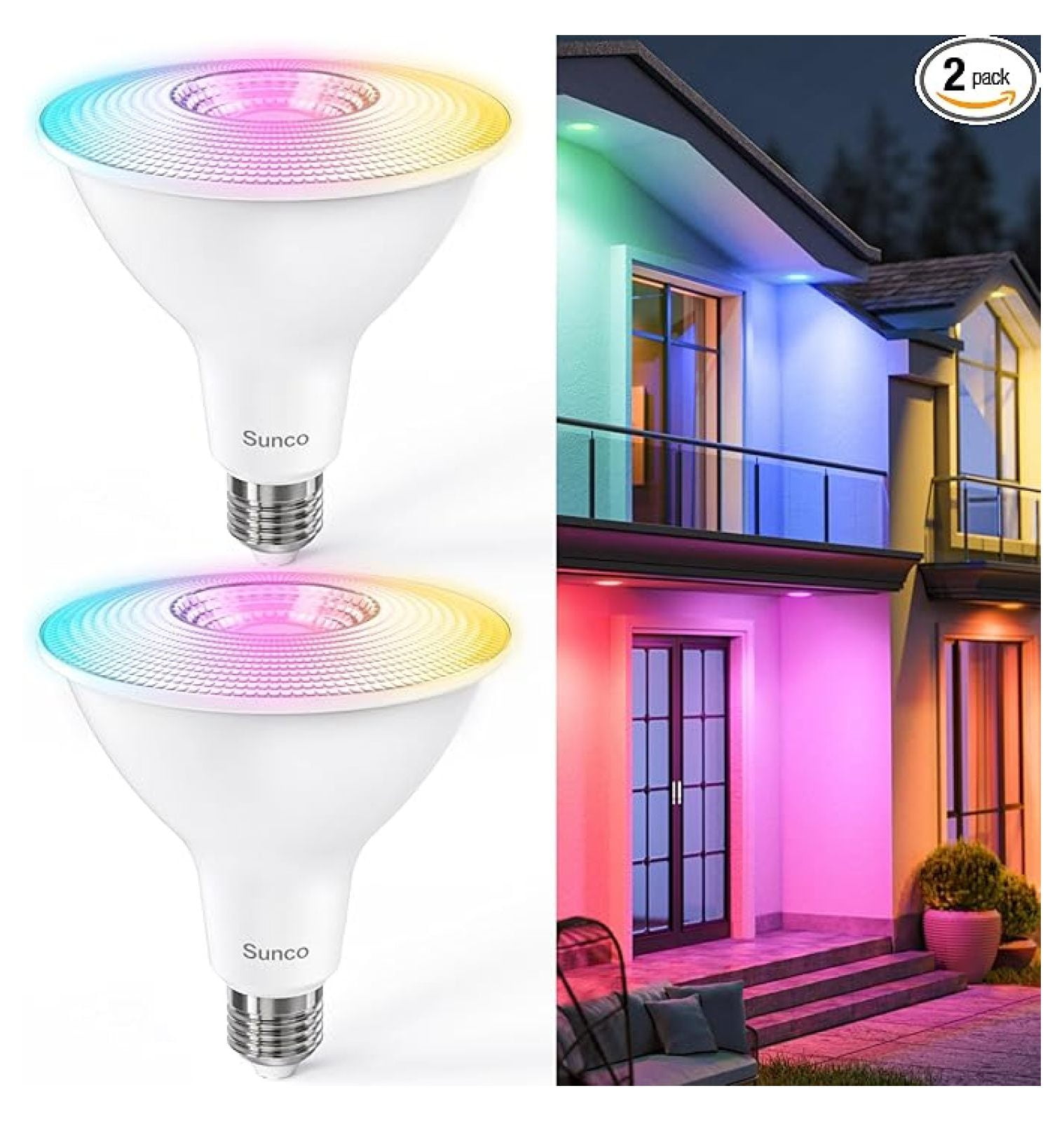 Sunco PAR38 Alexa Compatible Smart LED Bulbs, WiFi Color Changing ...