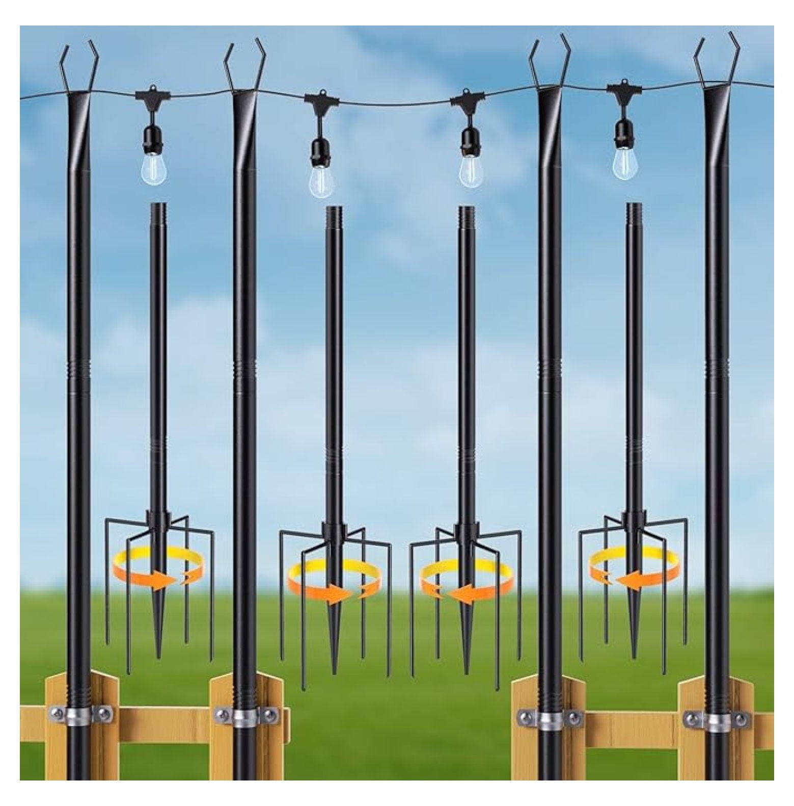 Sunco String Light Poles 10ft, Outdoor Light Poles for Deck, Yard ...