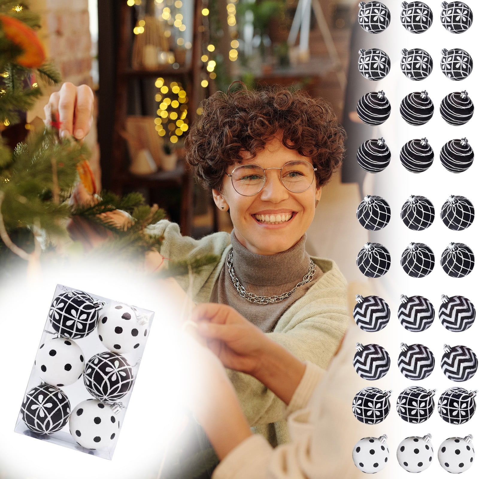 Suncoda Christmas Balls Ornaments, 6 Hand Drawn Christmas Ball 6cm PVC ...