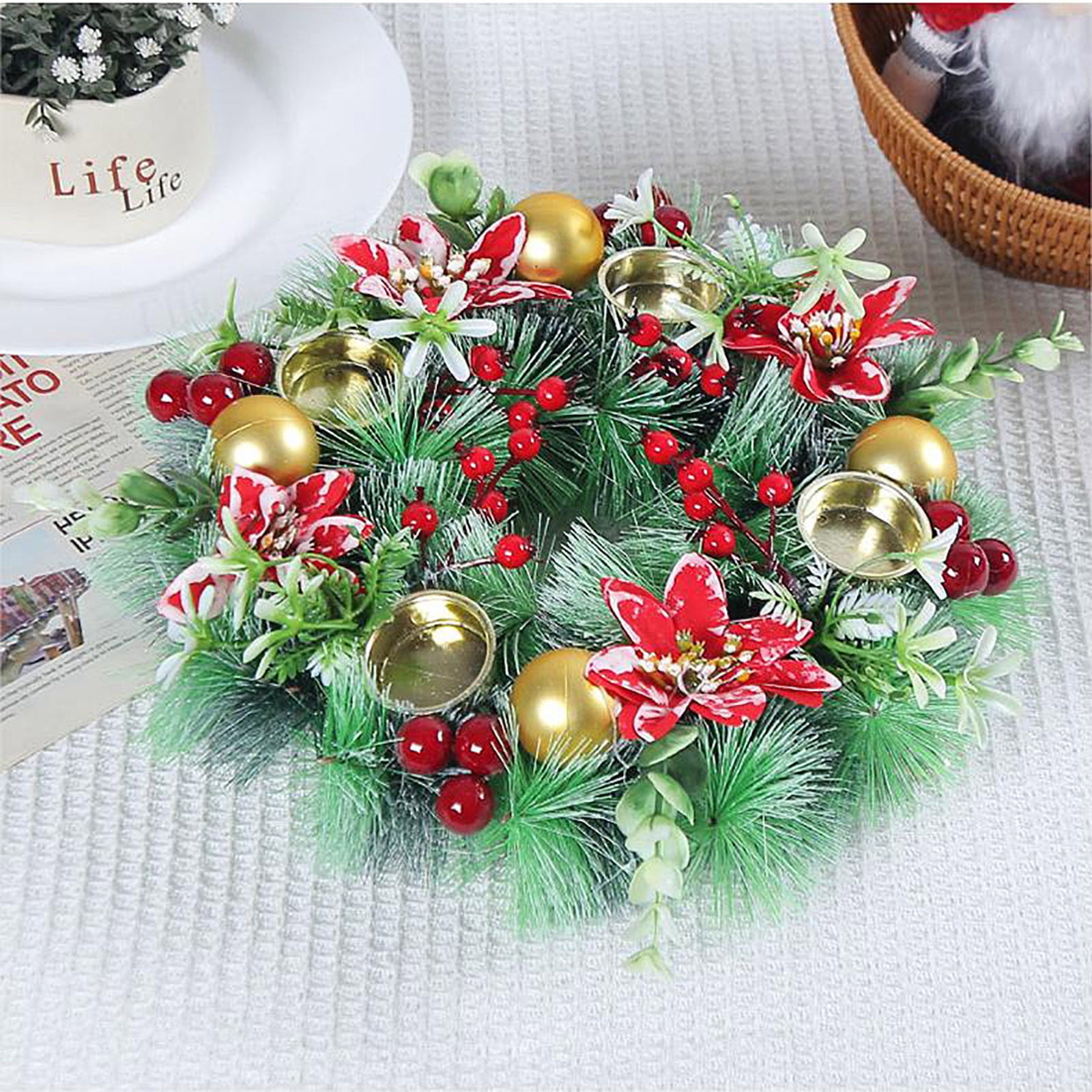 Suncoda Christmas Wreath, Christmas Candlestick Wreath Simulation ...
