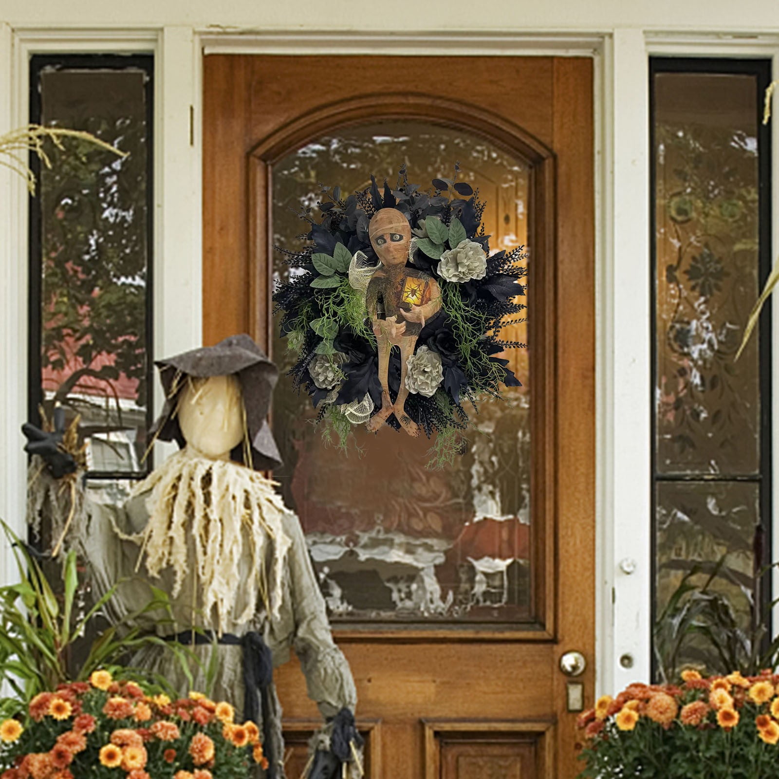 Suncoda Halloween Wreath Fall Wreath Halloween Scary Mummy Welcome ...