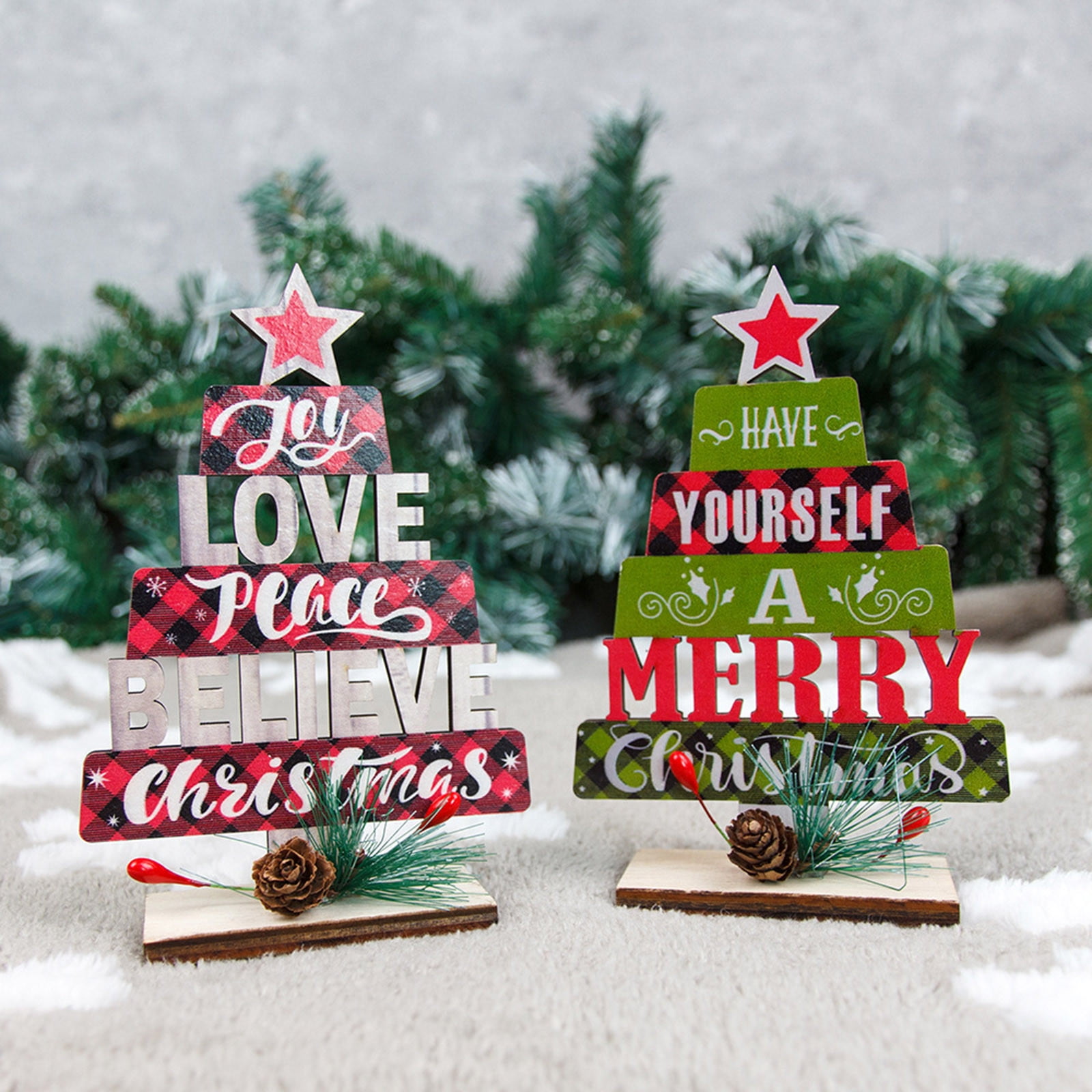 Suncoda Small Christmas Tree Table Top Christmas Tree Wooden Christmas ...
