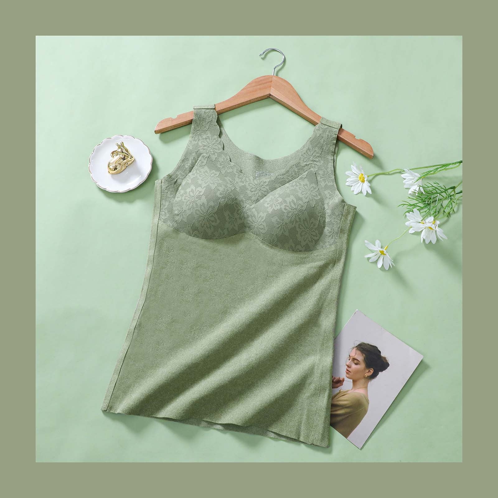 Suncoda Women Shaper Cami with Built in Lace Bra Shapewear Tank Top ...