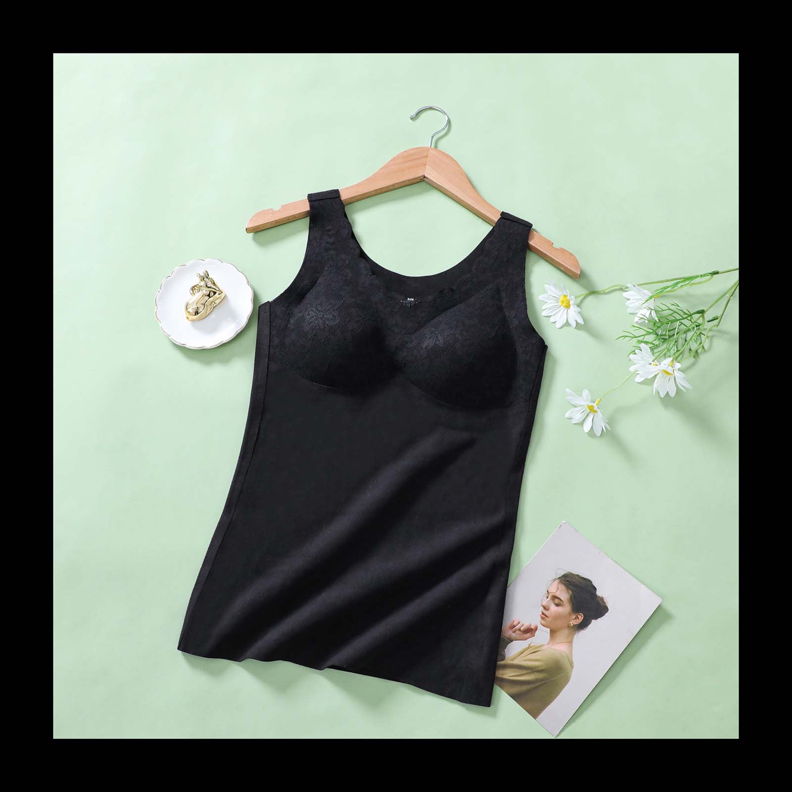 Suncoda Women Shaper Cami with Built in Lace Bra Shapewear Tank Top ...