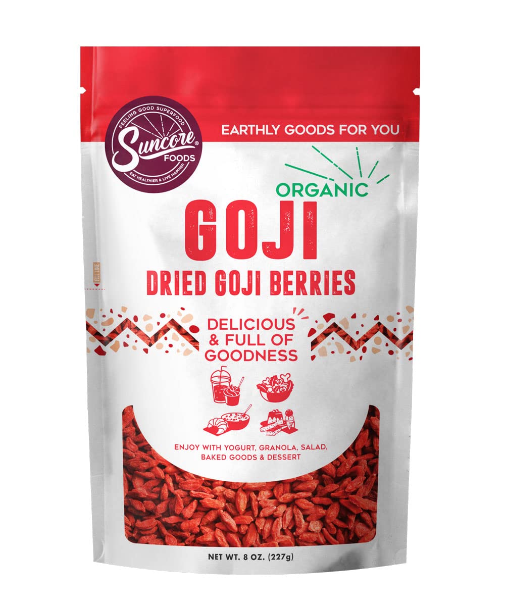 Suncore Foods Organic Dried Goji Berries, Gluten-Free, Non-GMO, 8oz (1 Pack) - Walmart.com