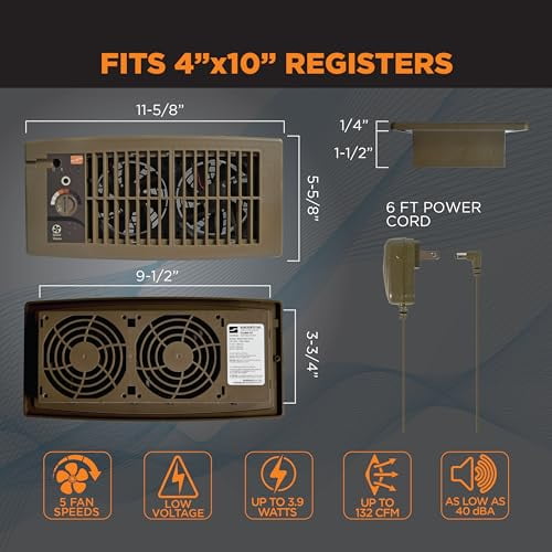 Suncourt Flush Fit Floor/Wall Register Booster Fan — Ultra-Quiet, 5 ...
