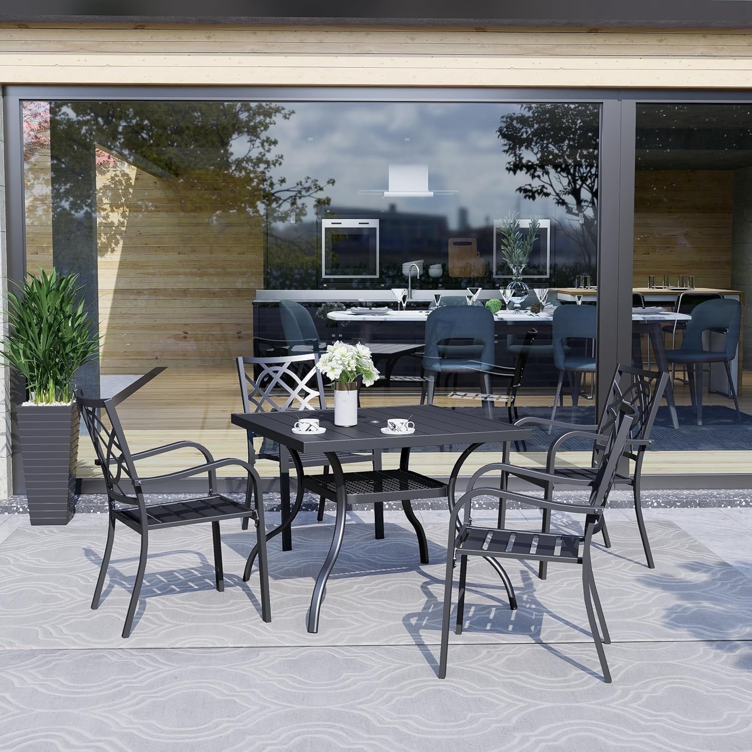 "SUNCROWN 5-Pc Outdoor Patio Dining Set, Stackable Metal Chairs, Square ...