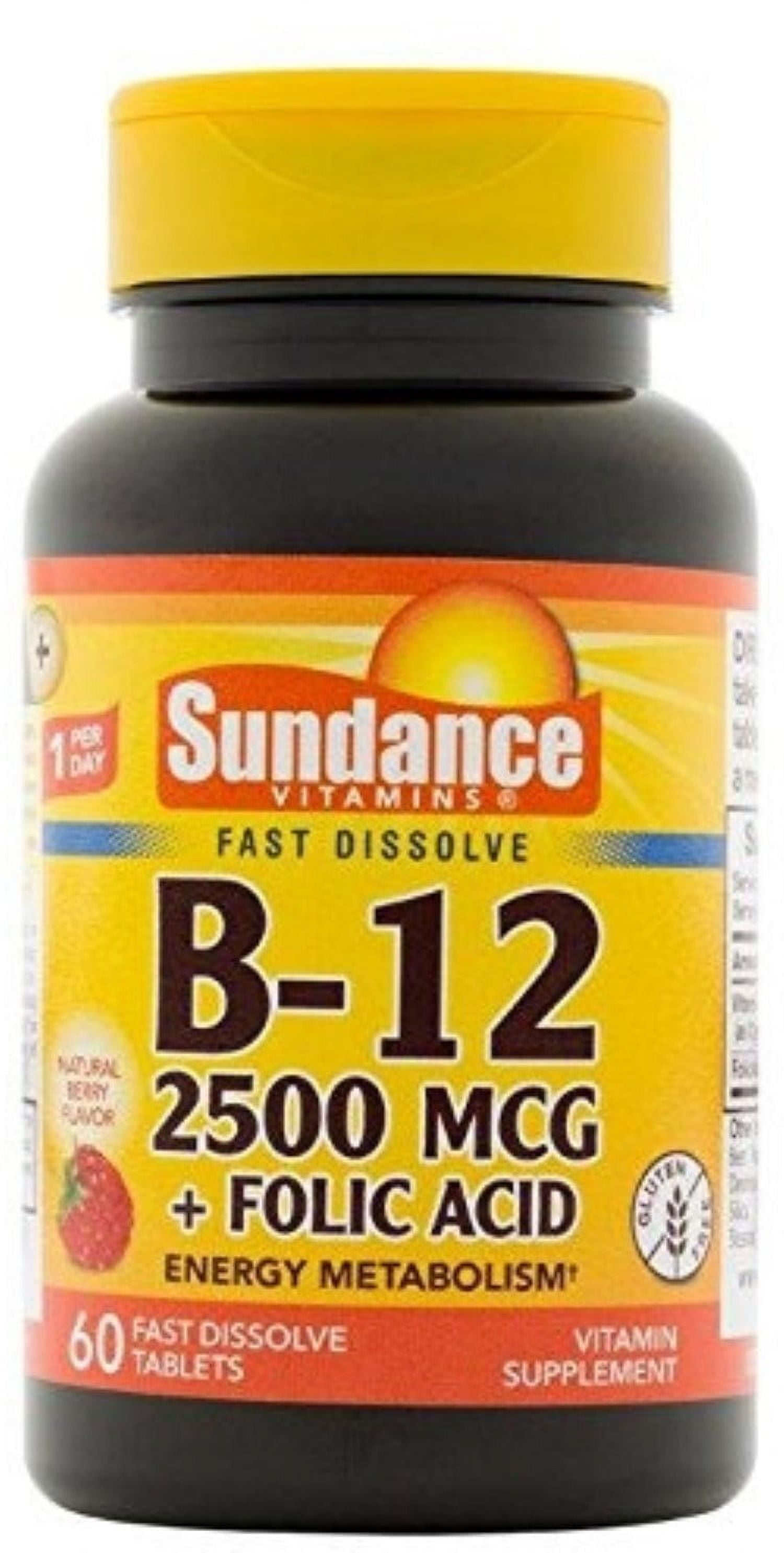 Sundance Vitamin B12 2500 mcg Plus Folic Tablets, 60 ea (Pack of 2 ...