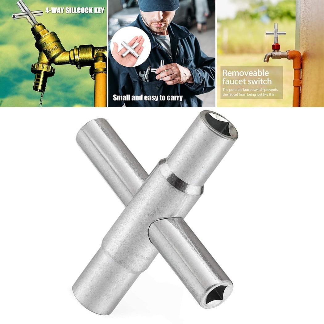 Sunday 4-way Sillcock Key Steel Sillcock Wrench Silver Water Utility ...