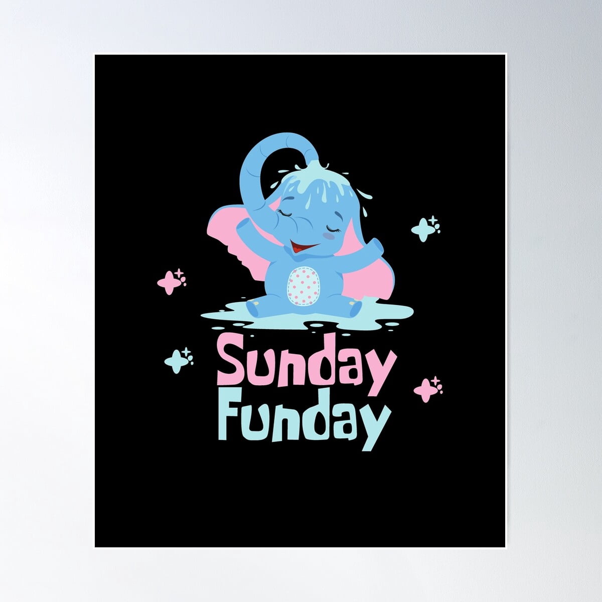 Sunday Fun Day Kawaii Funny Elephant Taking Shower Poster Wall Art ...