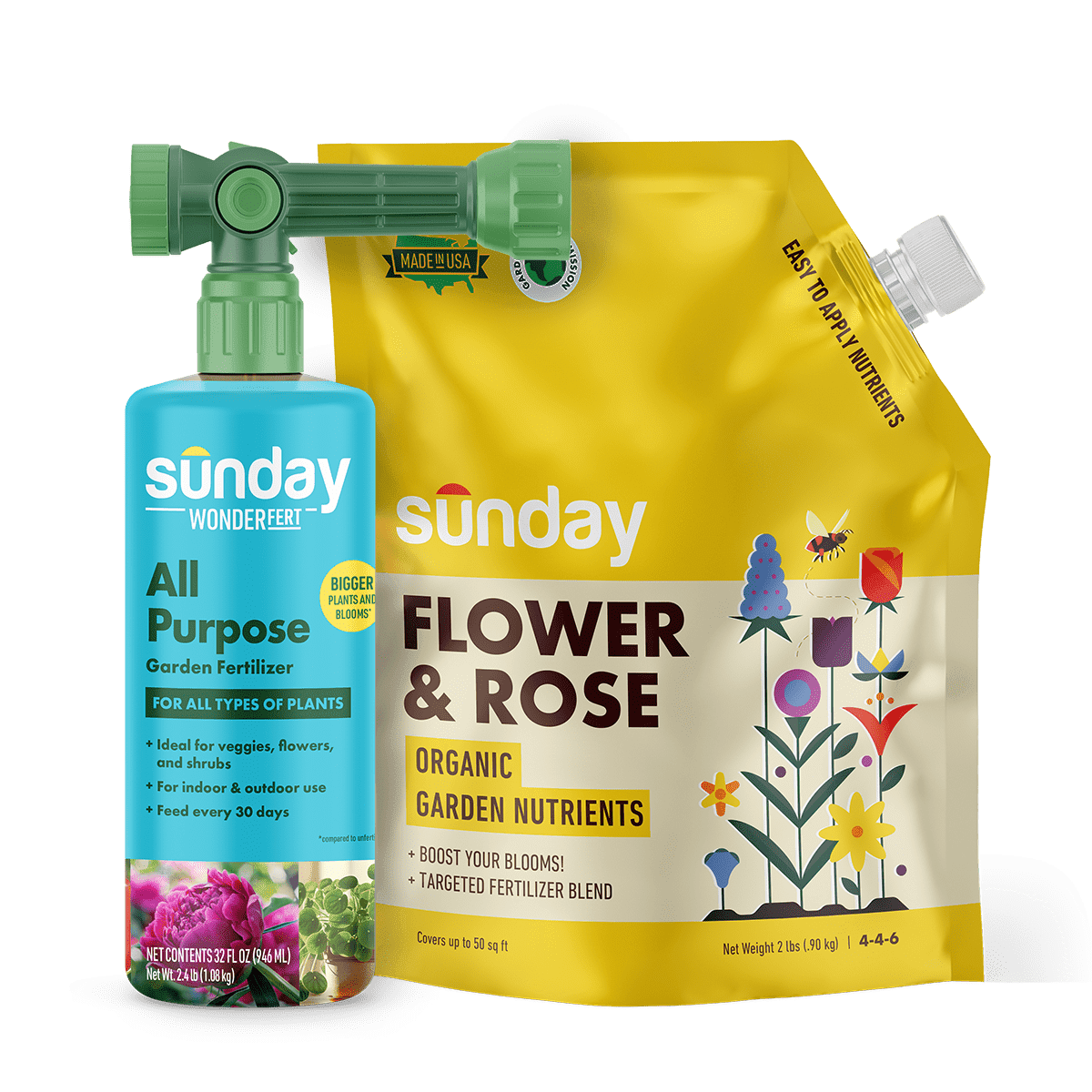 Sunday Garden Fertilizer Essentials Kit: WonderFert Plant Food + Flower ...