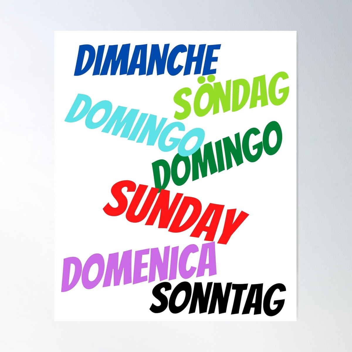 Sunday In Multiple Languages Poster Wall Art, Modern Wall Decor For ...