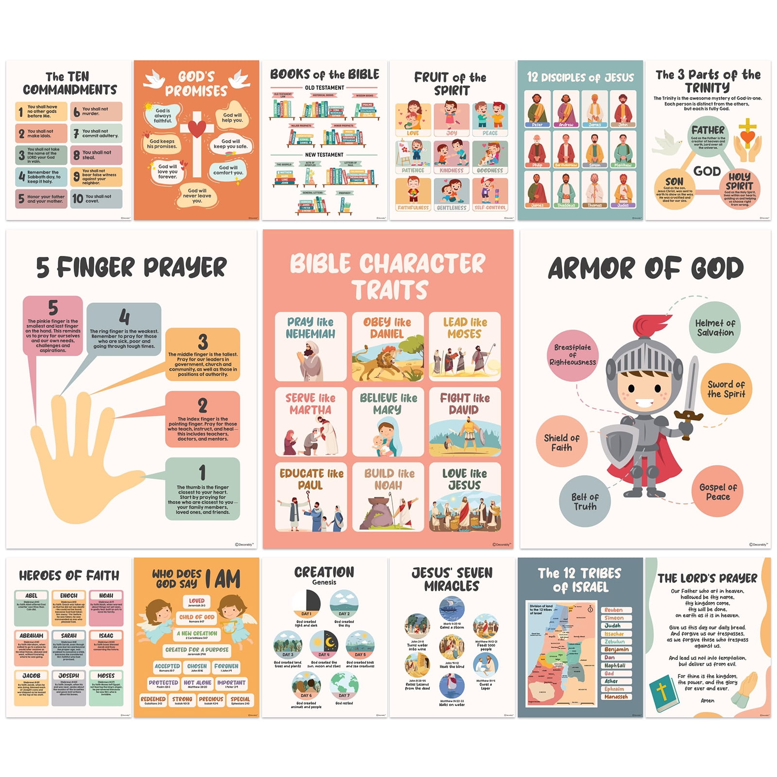 Sunday School Decorations for Classroom – 9 Bible Posters for Kids ...