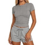 Sundazz Slim Fitted T Shirts for Women Short Sleeve Ruched Crop Tops ...