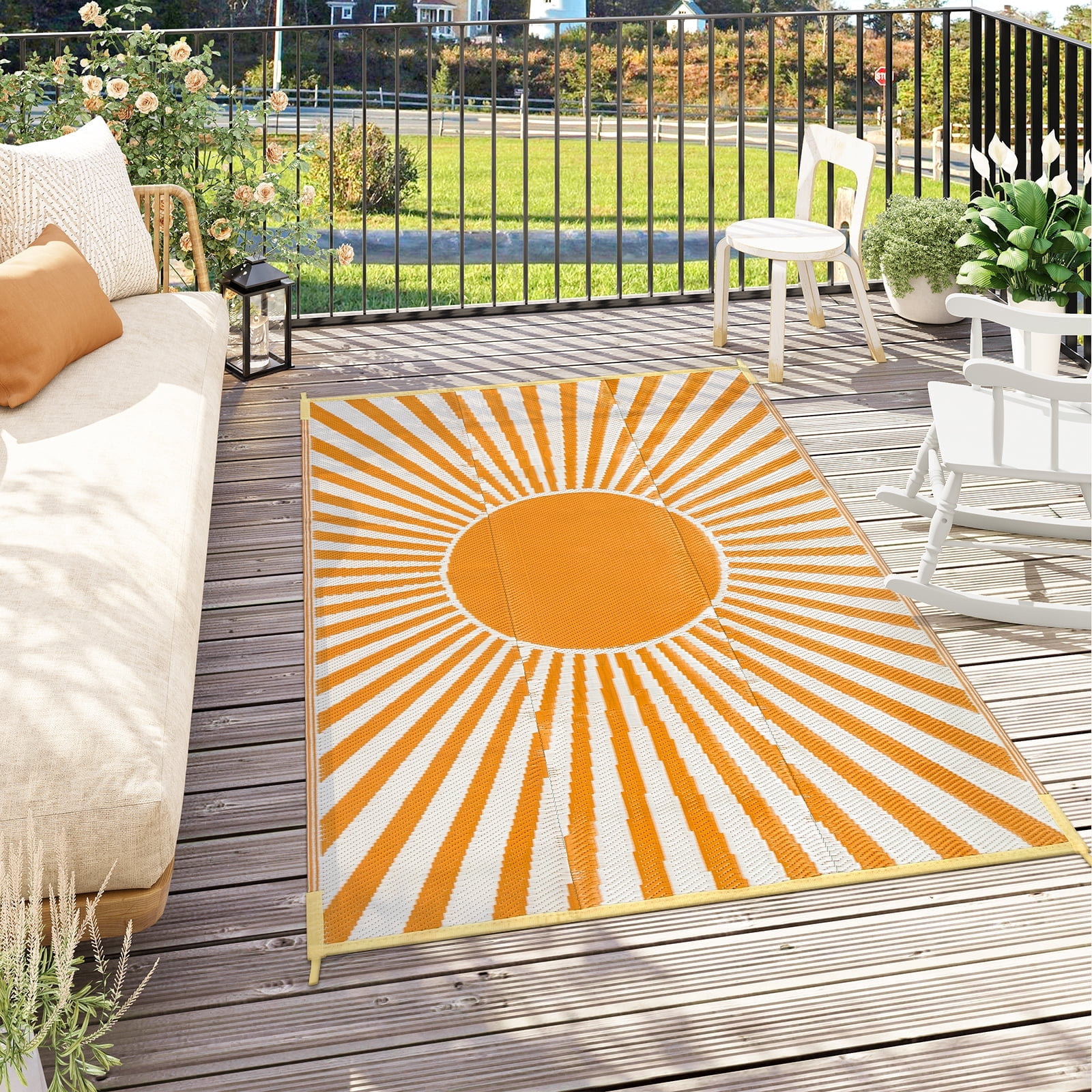 SUNDEREY Outdoor Rug 4'x6', Waterproof Reversible Plastic Straw Mat for ...
