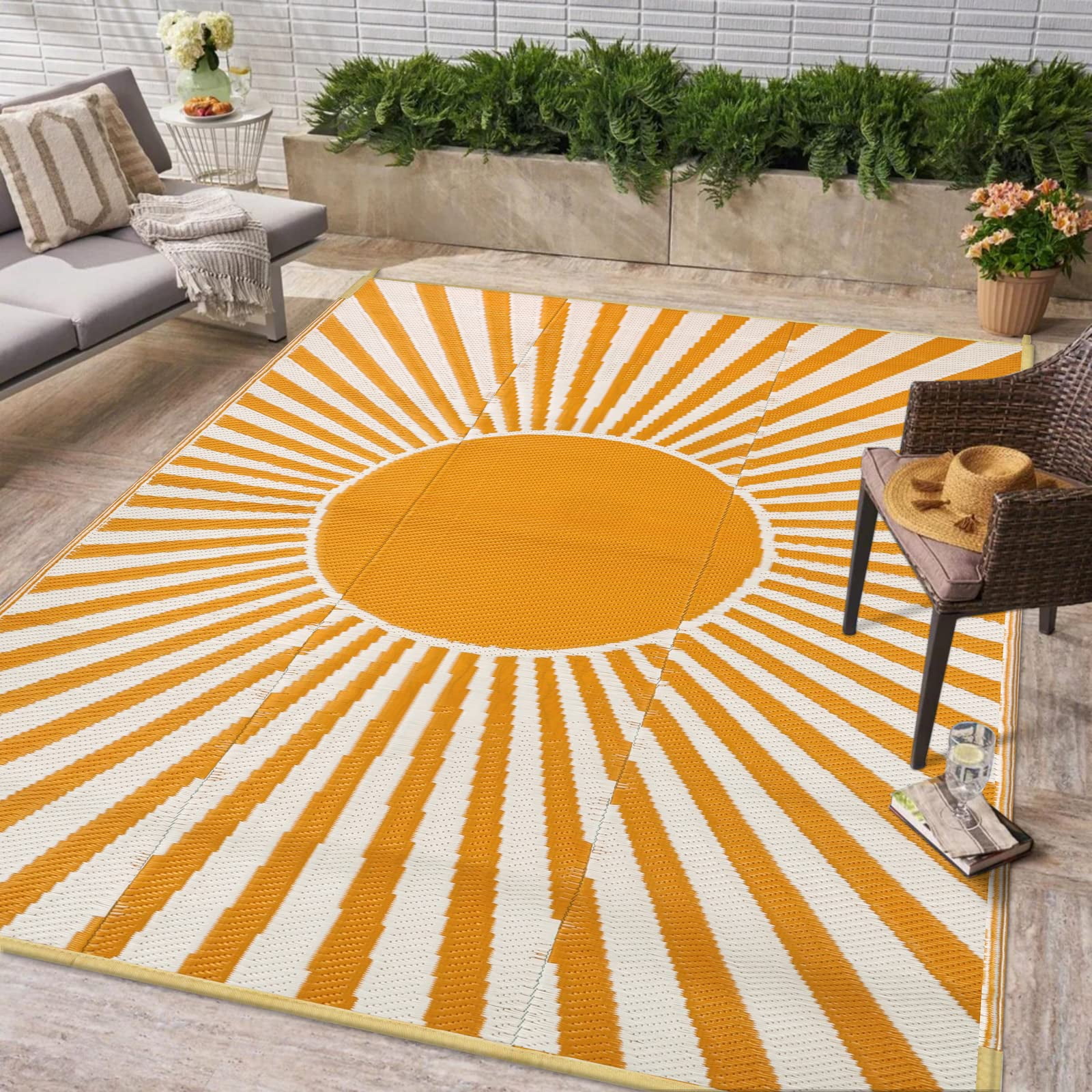SUNDEREY Outdoor Rug 5'x8', Waterproof Reversible Plastic Straw Mat for ...