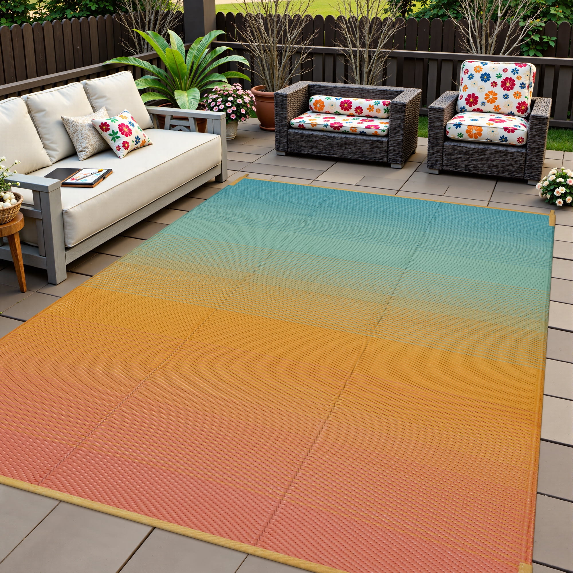 SUNDEREY Outdoor Rug 5'x8', Reversible Waterproof Plastic Mat, UV ...