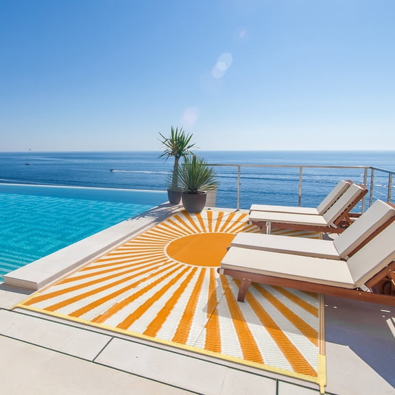 HUGEAR 9'x12' Reversible Plastic Outdoor Patio Rug, Waterproof, Ideal ...