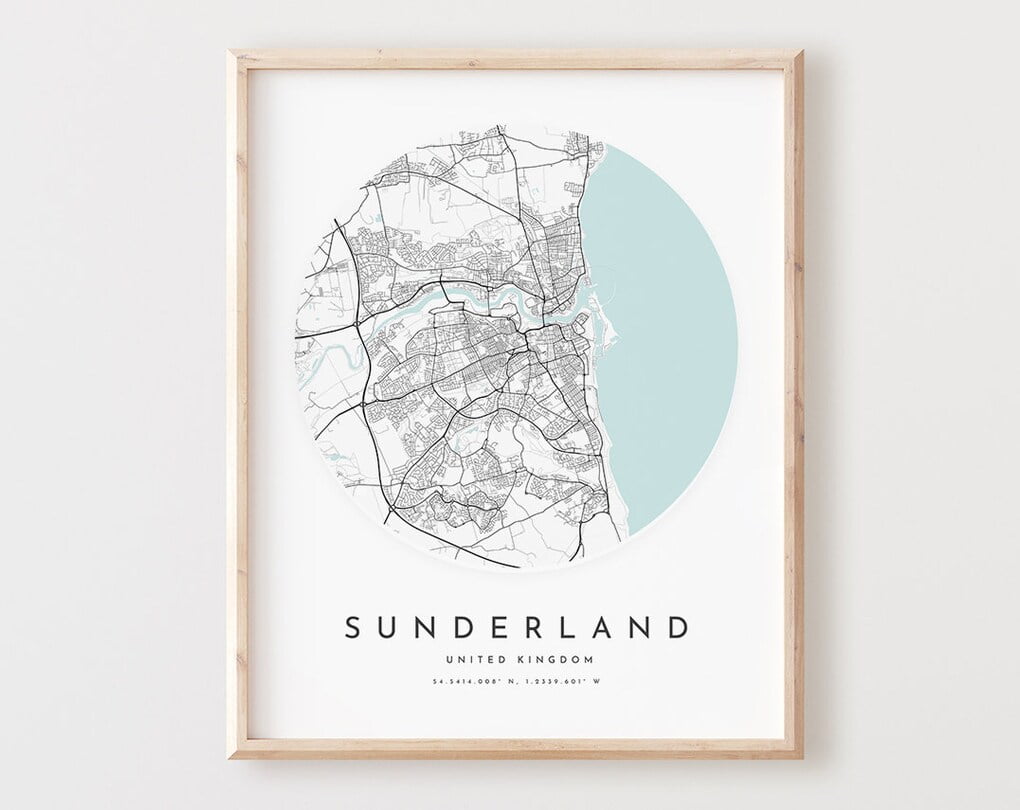 Sunderland Map Print, Sunderland Map Poster City Wall Art, Sunderland ...