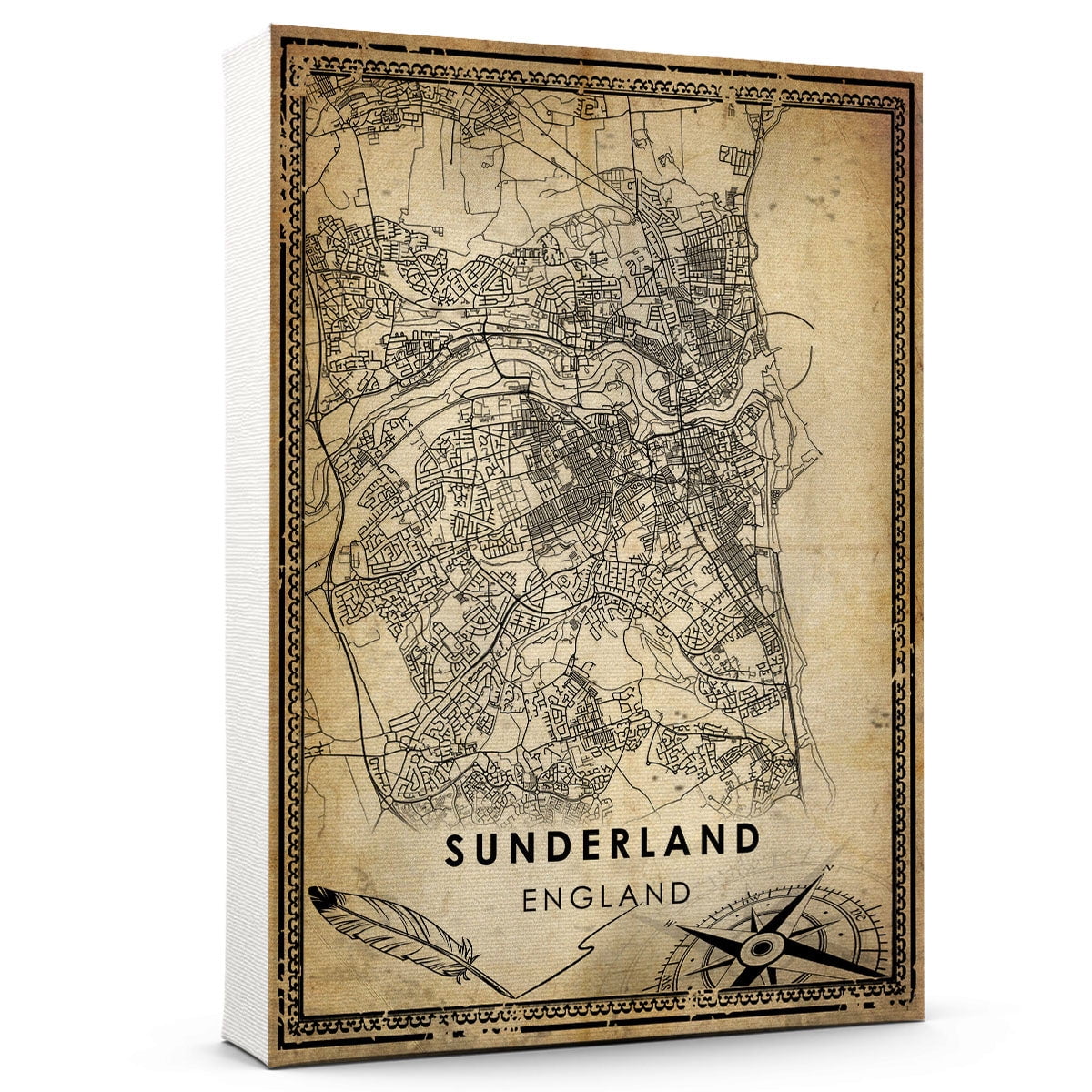 Sunderland Vintage Map Prints Canvas, England Map Art Canvas, Canvas ...