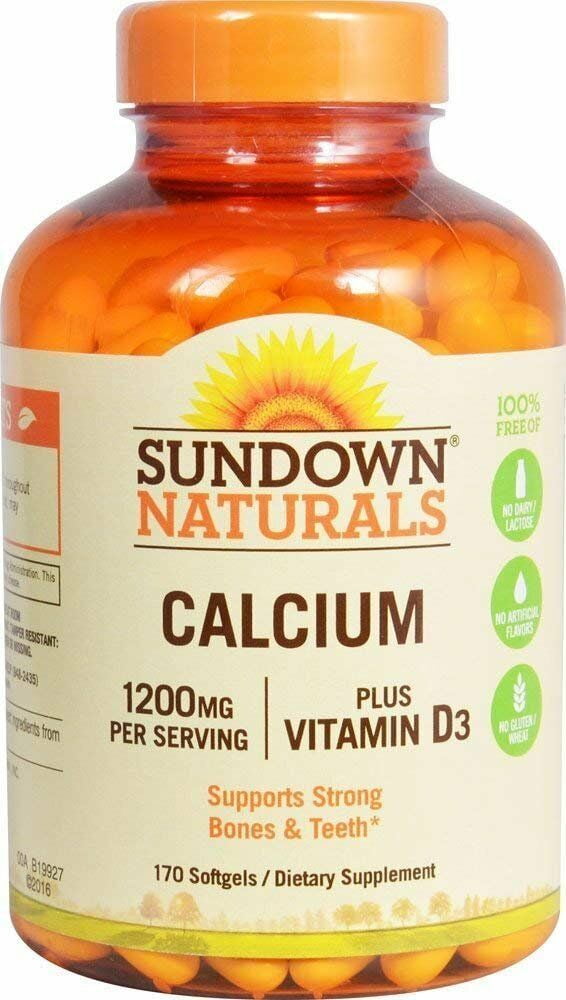 Sundown Naturals Calcium 1200mg, Vitamin D3 Softgels 170ct, Pack of 6 ...