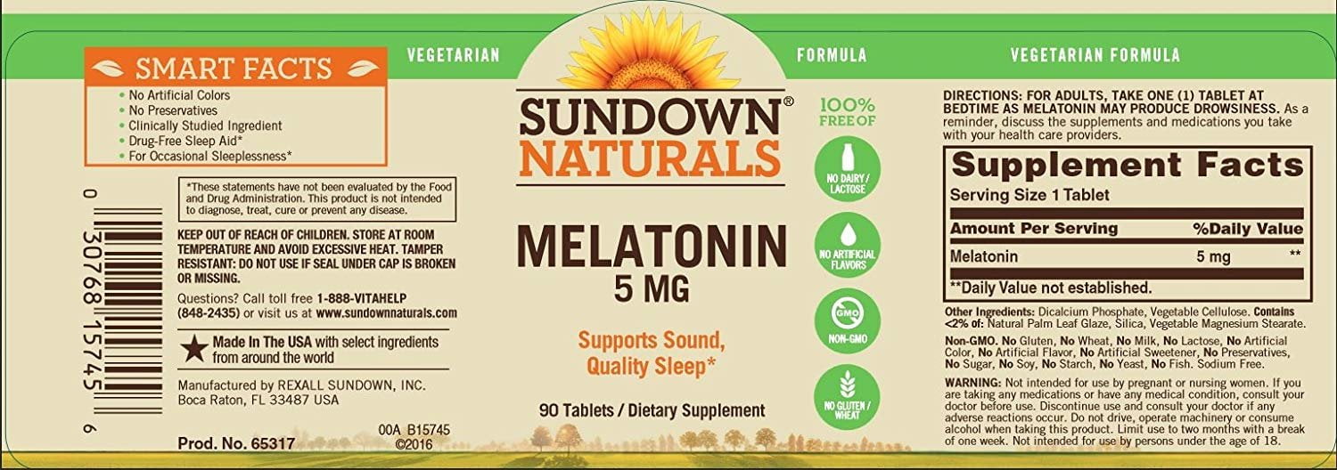 Sundown Naturals Melatonin 5mg, 90 Tablets Pack of 3 - Walmart.com