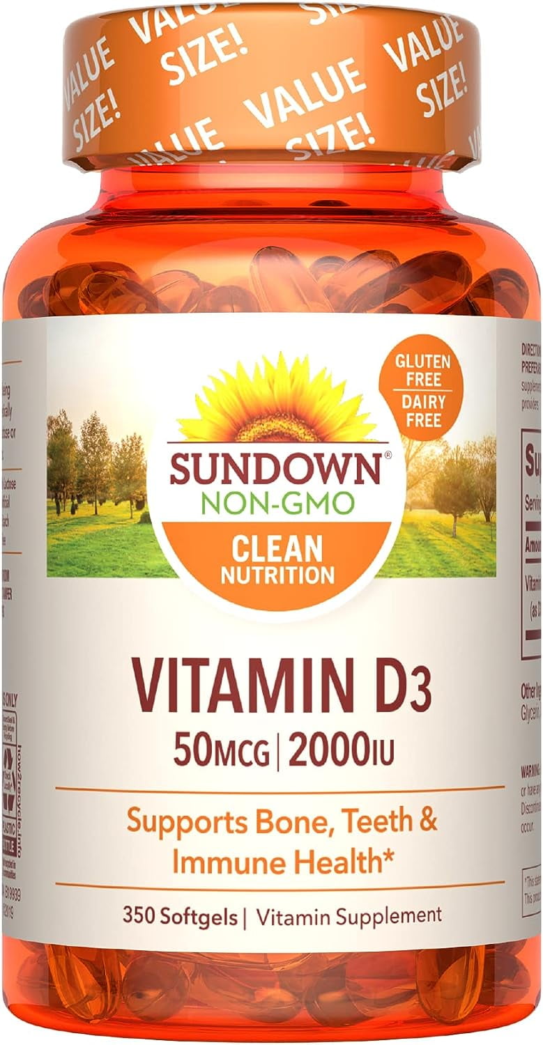Sundown Naturals Vitamin D3 2000 IU, 350 Softgels - Pack of 2 Bottles ...