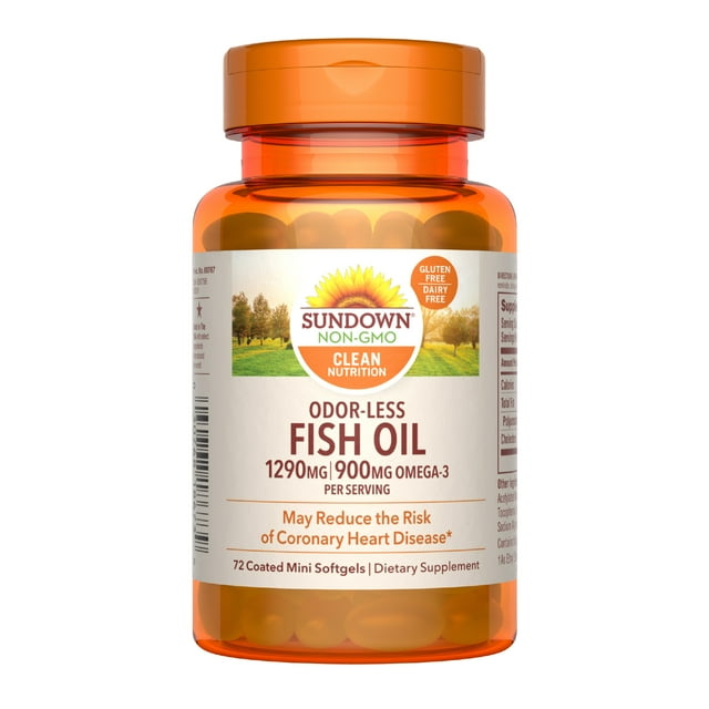 Sundown Odorless Fish Oil, 1290mg, Omega 3 Dietary Supplement, Supports ...