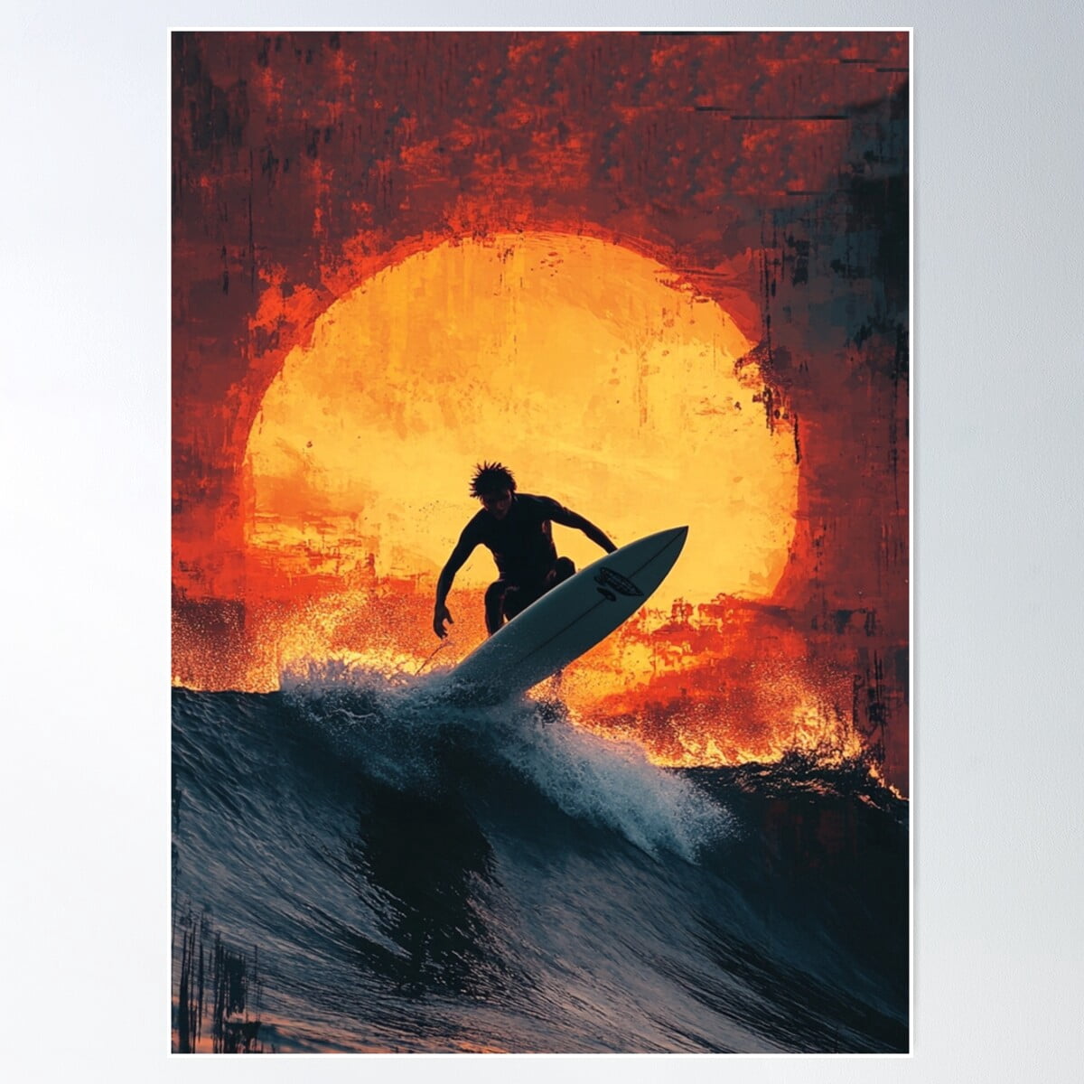 Sundown Surfer Poster Wall Art, Modern Wall Decor For Living Room ...