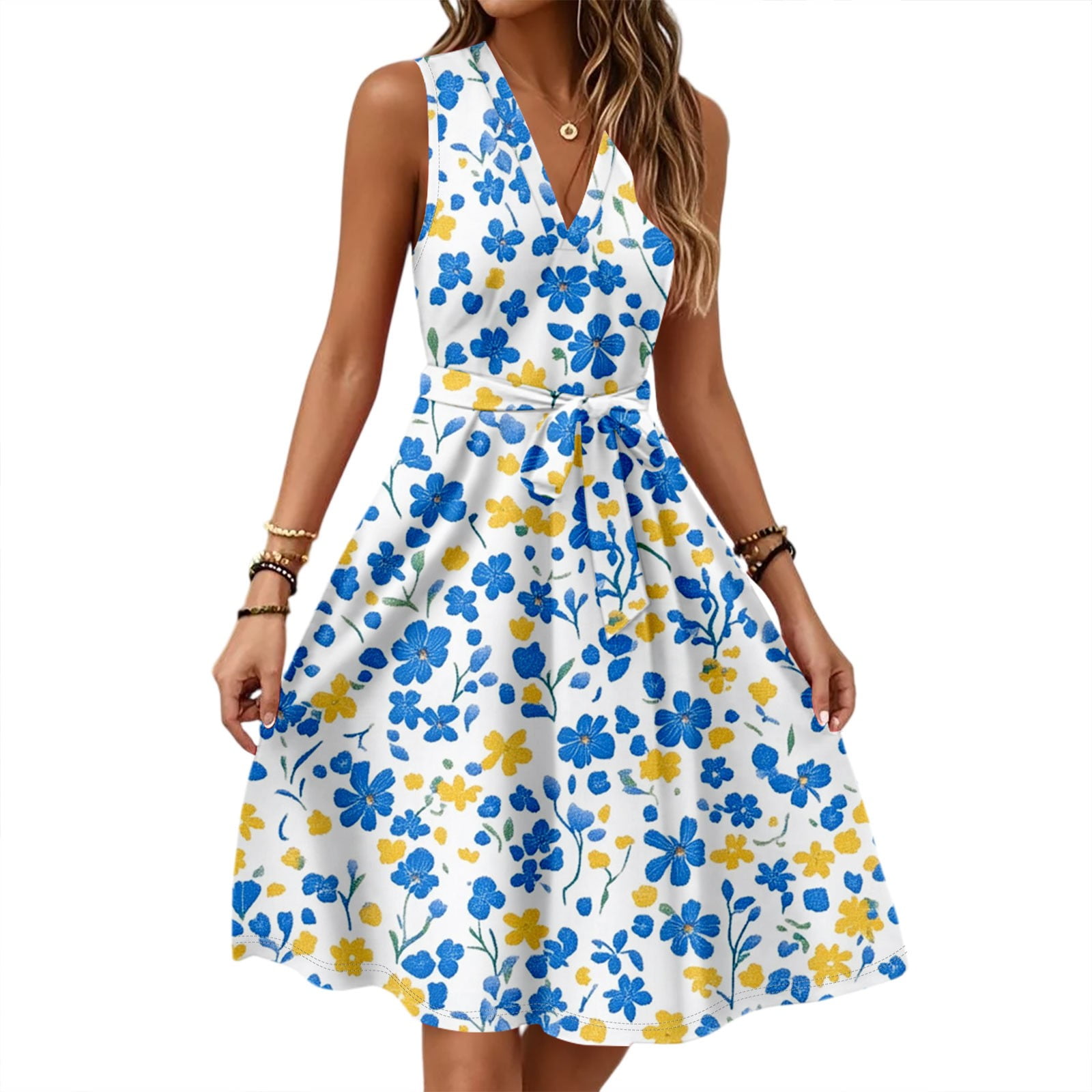 Sundress, Floral Casual V Neck Sleeveless Tunic Tank Dress Cocktail ...