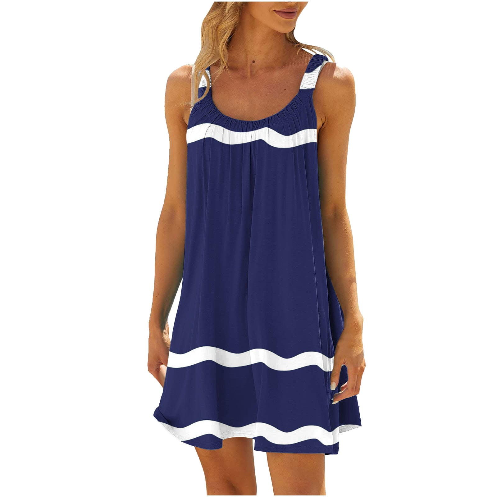 Sundress for Womens Savings Clearance Trendy Wave Print Beach Dress ...