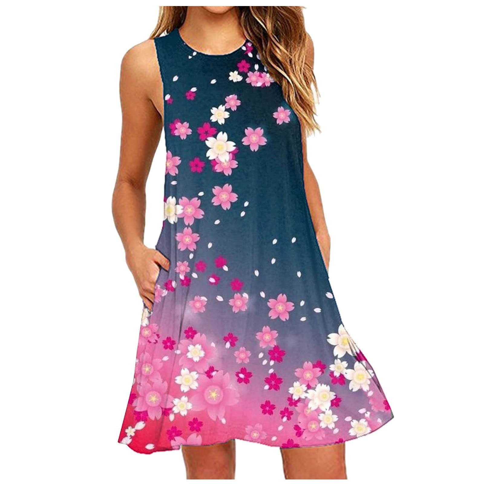 Sundresses for Women 2023 Summer Dresses Beach Floral Tshirt Sundress ...