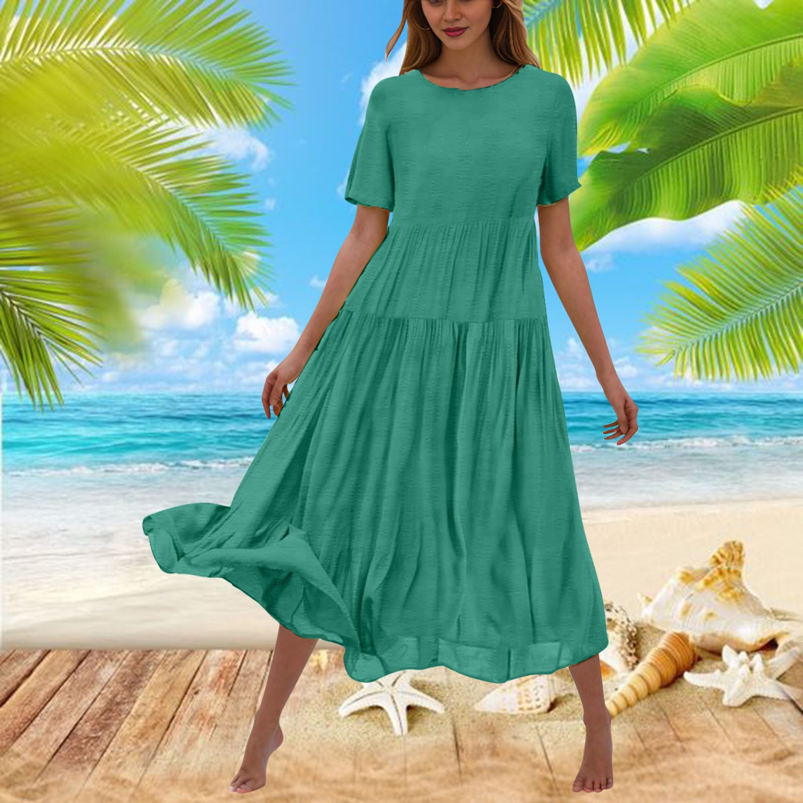 Sundresses for Women 2024 Women's Flower Solid Color Casual Short ...